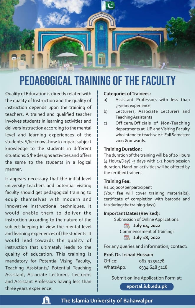 Pedagogical Training of the Faculty - IUB - The Islamia University of ...