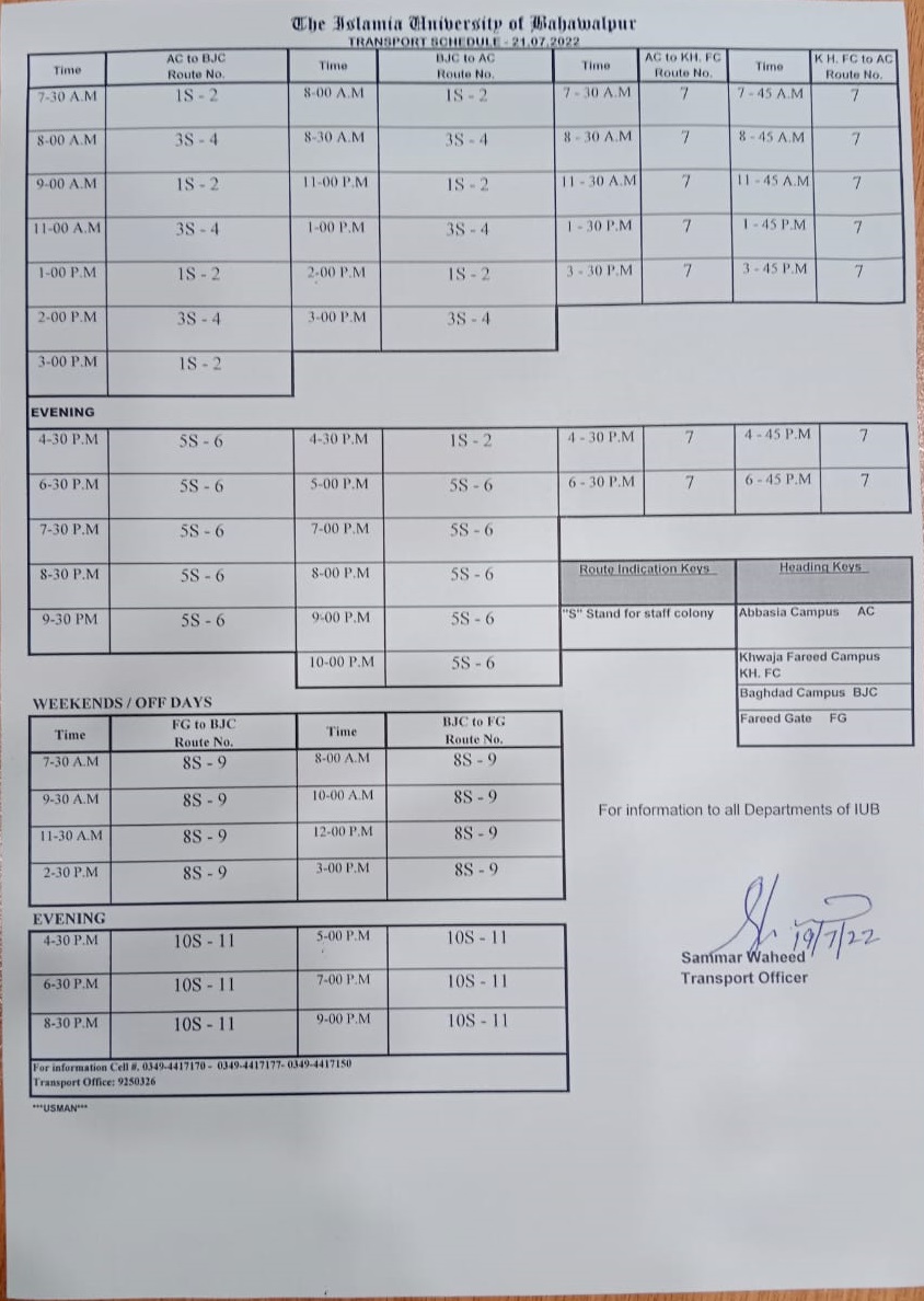 University Transport - IUB - The Islamia University of Bahawalpur